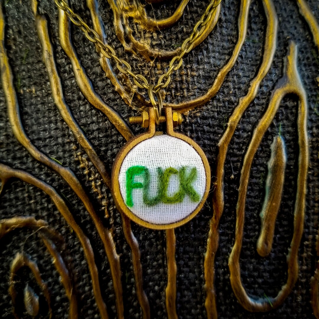 Needle Felted Profane Necklace, Wool Felt Mini Embroidery Hoop Jewelry ...
