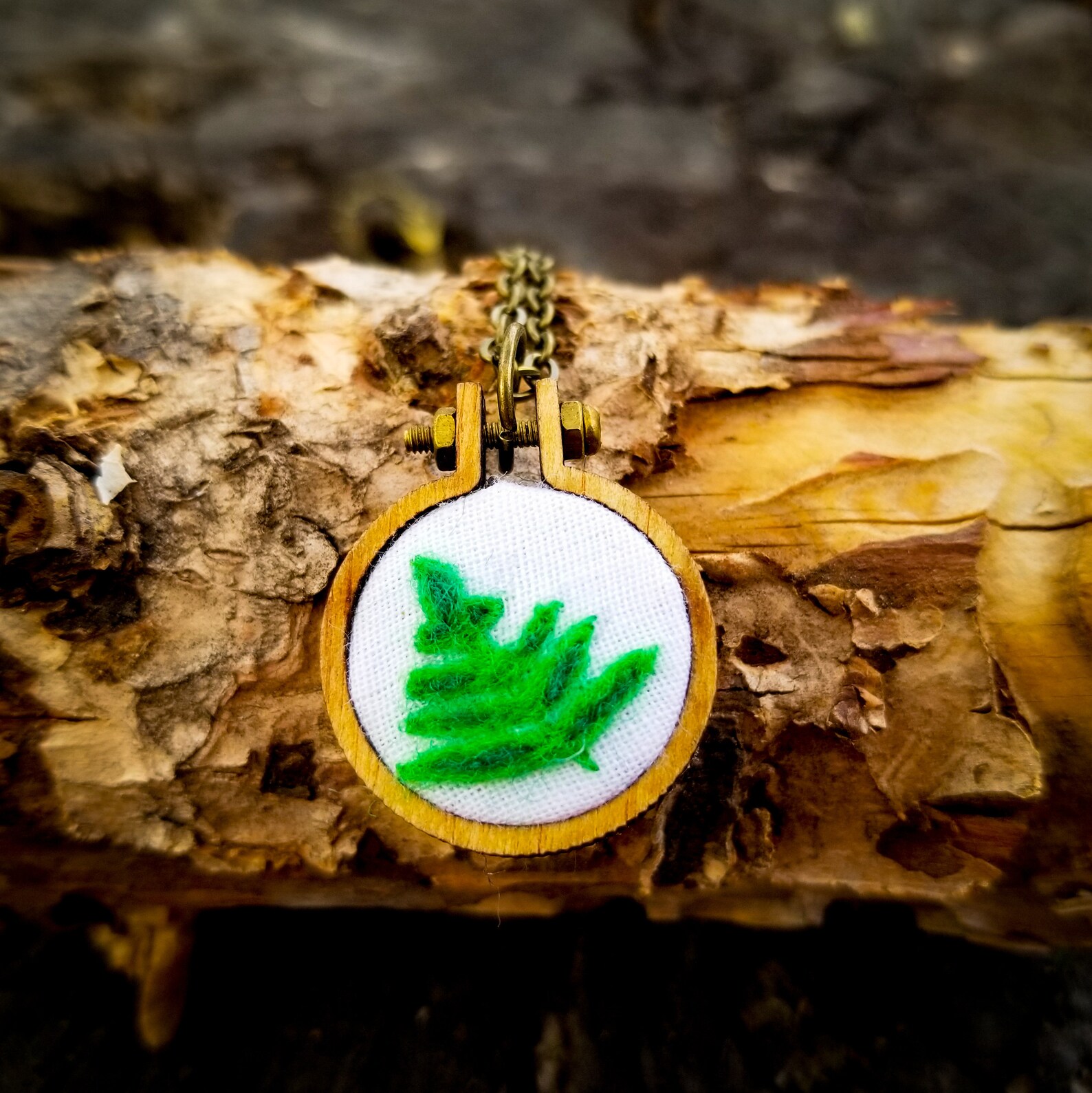 Needle Felted Fern Necklace, Wool Felt Mini Embroidery Hoop Jewelry ...