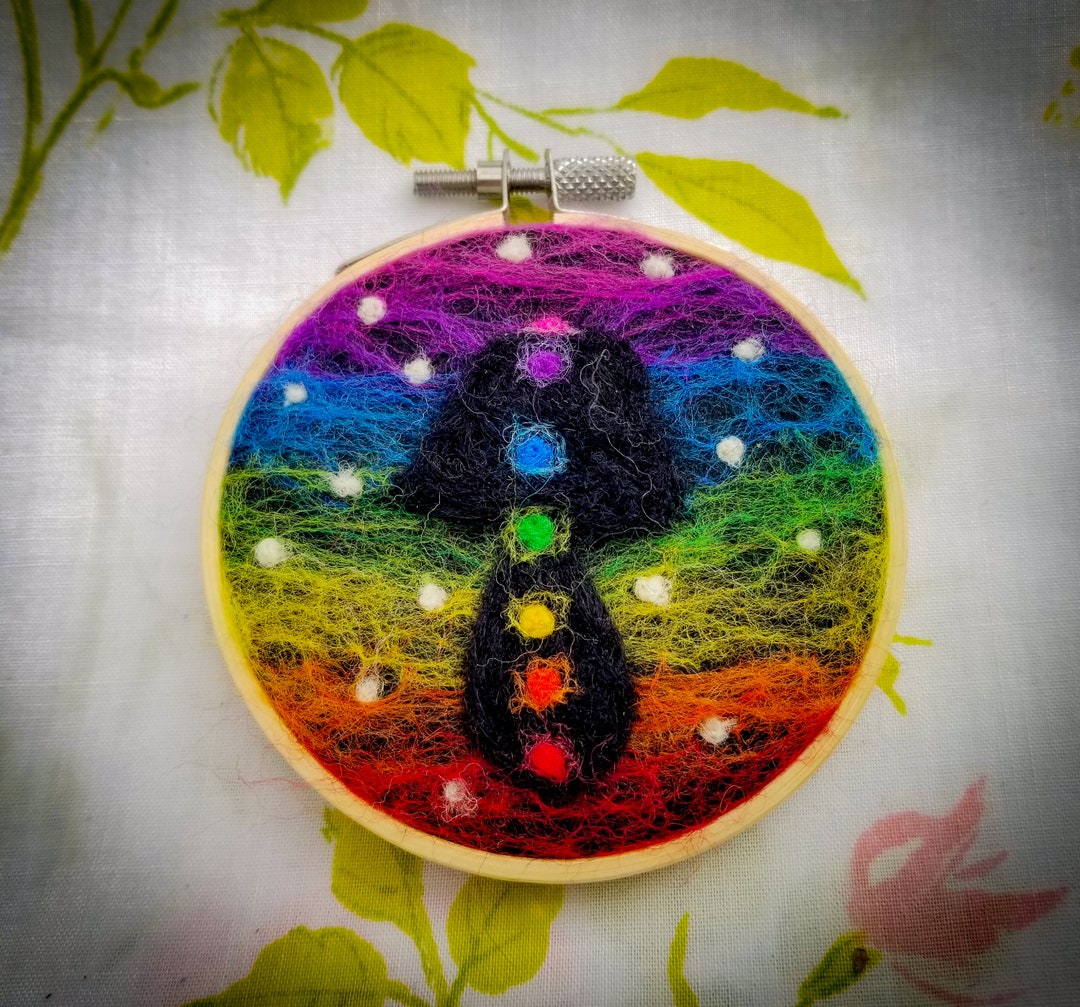 Needle Felted Chakra Mushroom, Embroidery Hoop Felt, Rainbow Galaxy ...