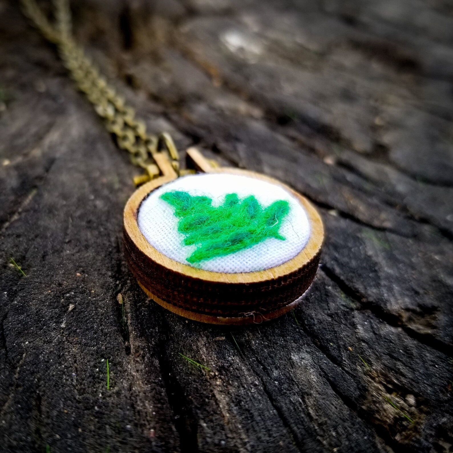 Needle Felted Fern Necklace, Wool Felt Mini Embroidery Hoop Jewelry ...