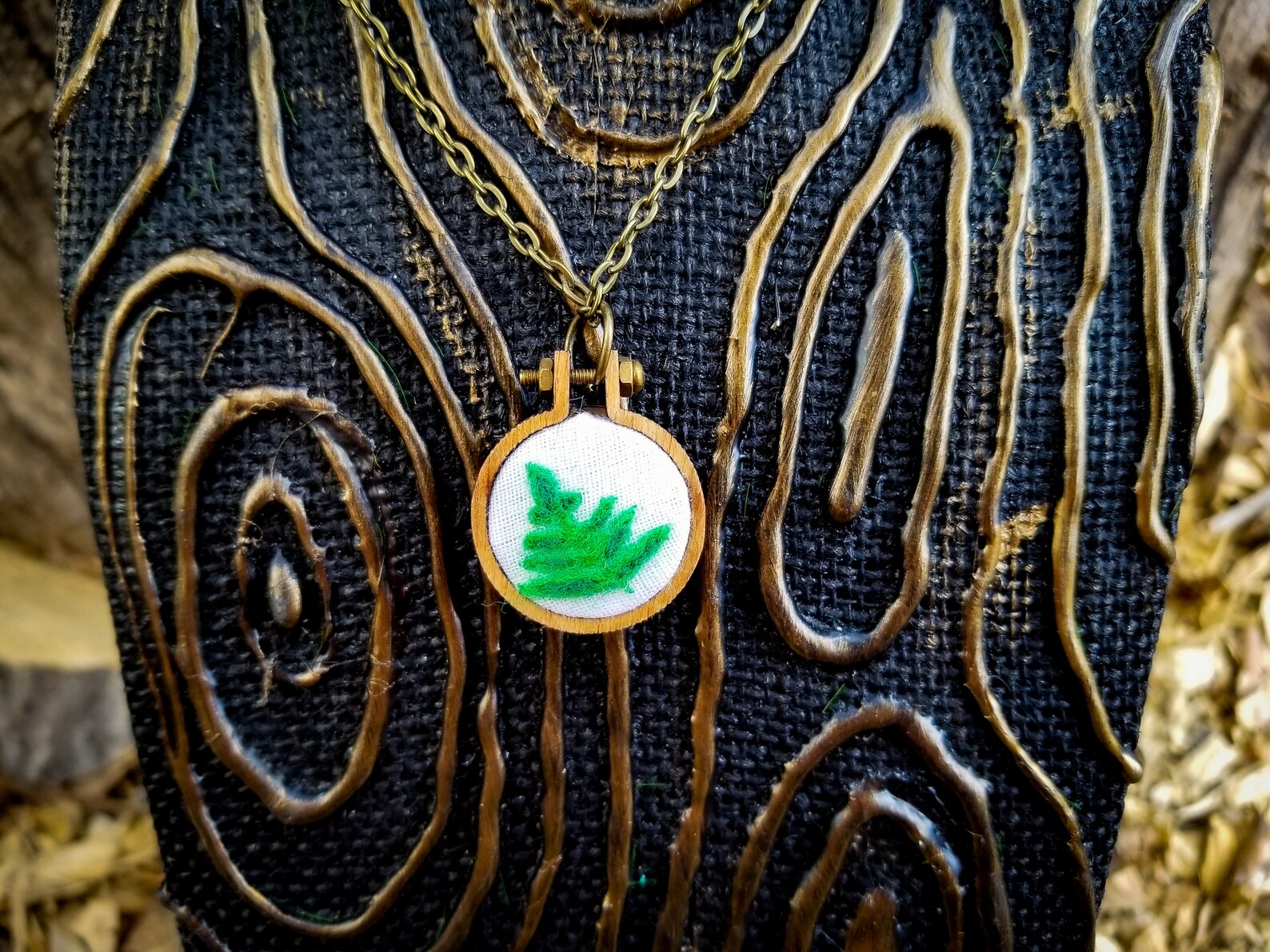 Needle Felted Fern Necklace, Wool Felt Mini Embroidery Hoop Jewelry ...