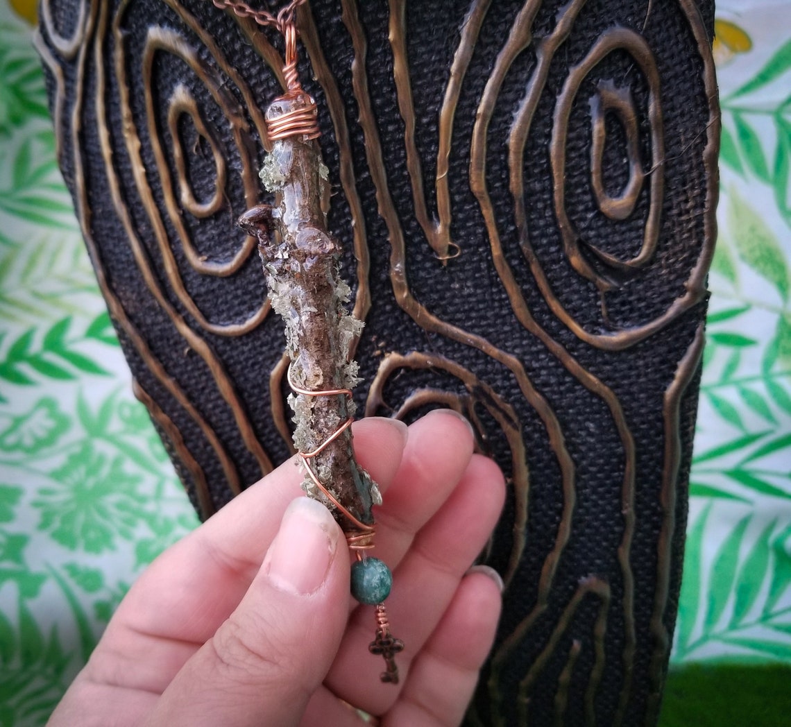 Twig Necklace, Copper Spiral Moss Agate Key Branch Pendant, Natural ...