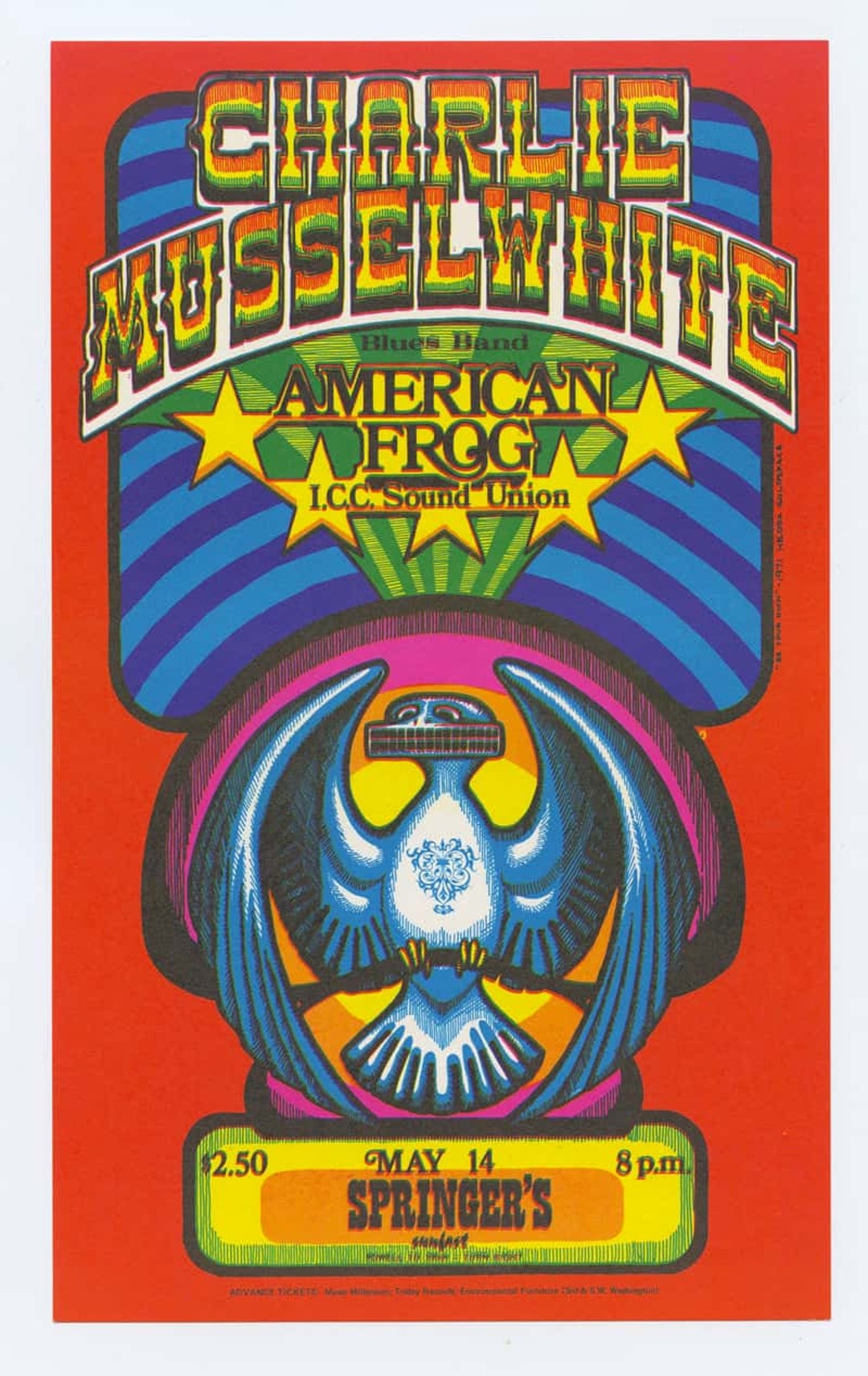 Charlie Musselwhite Handbill W/ American Frog 1971 Portland Springer's ...