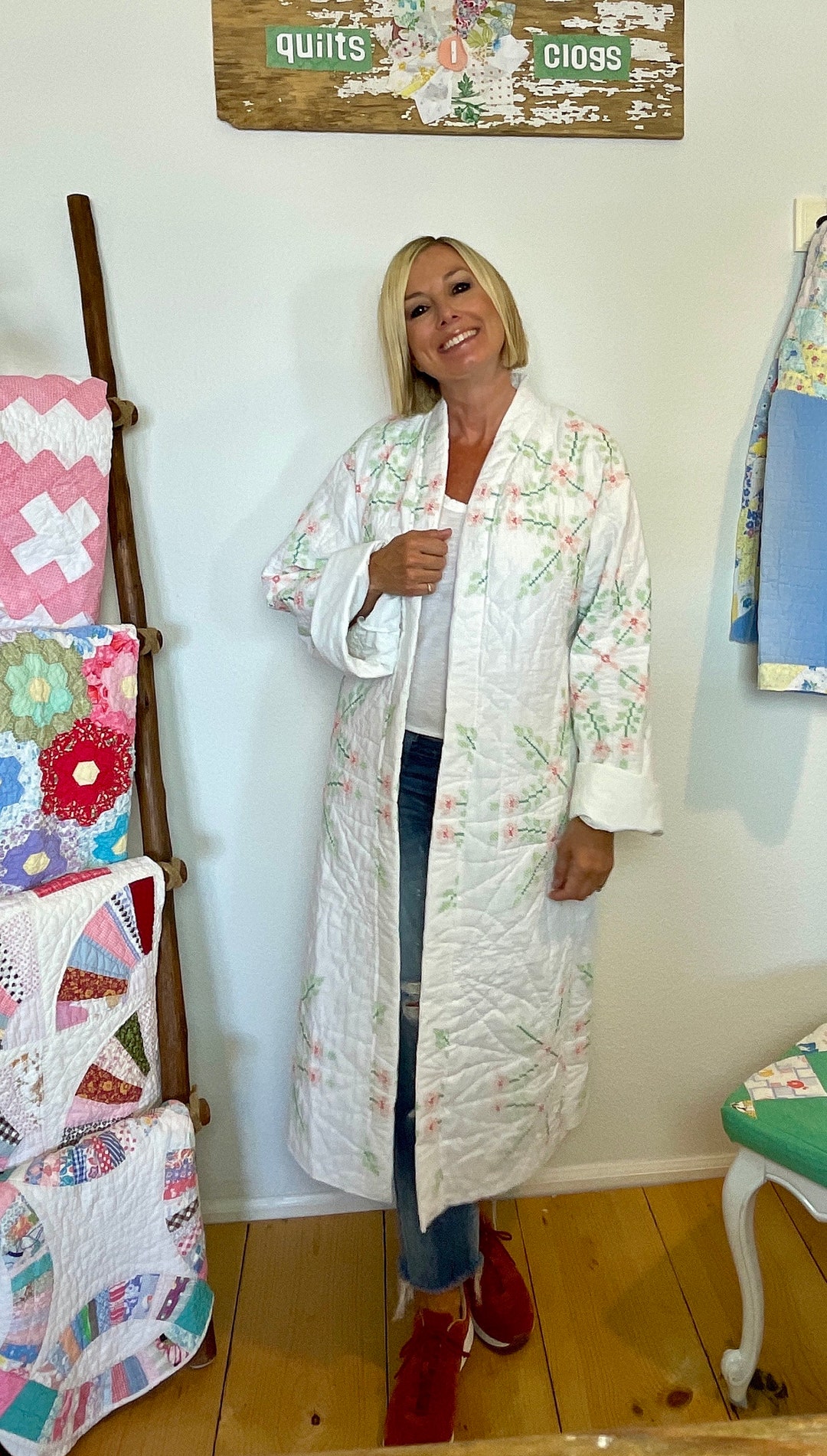 Floral and Vine Cross-stitch Vintage Quilt Coat Duster XS/S - Etsy