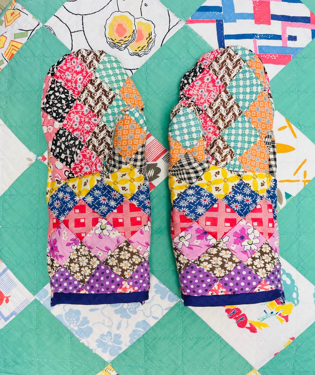 Vintage Quilt Mittens-boho Patchwork #2 - Etsy