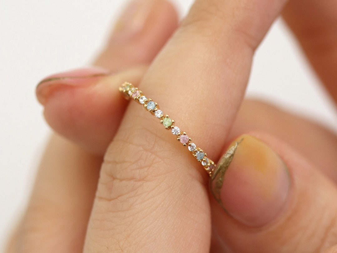 Stackable Multi Colour Pastel Unique Ring Dainty Delicate 18k Gold ...