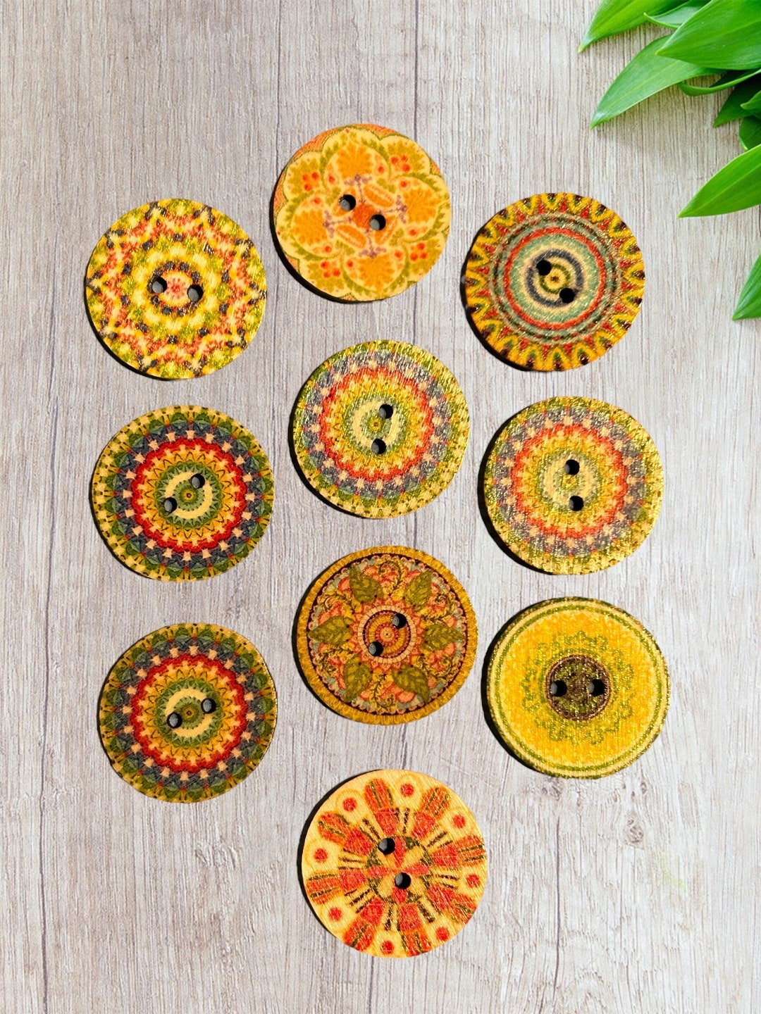 Boho Wood Buttons. 10 Pack Wooden Buttons. Assorted Mandala Buttons. 1 ...