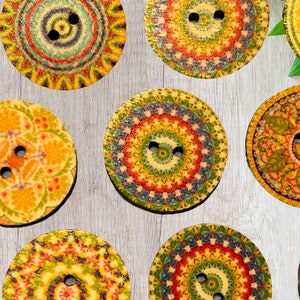Boho Wood Buttons. 10 Pack Wooden Buttons. Assorted Mandala Buttons. 1 ...