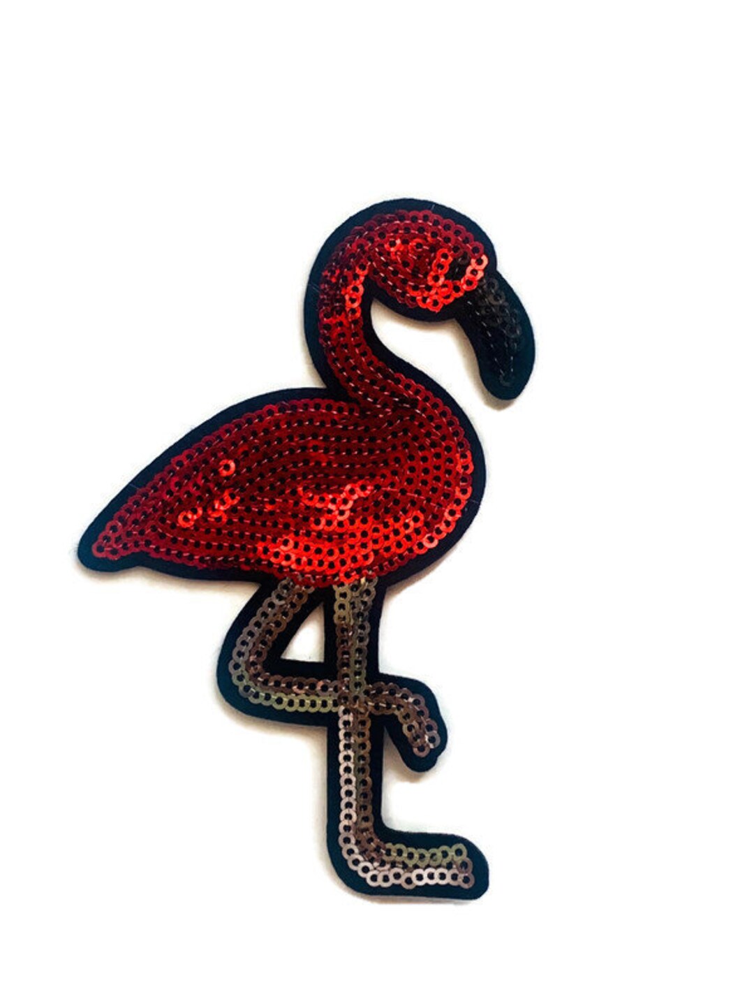 Sequined Flamingo Iron-on Patch: Pink & Black Applique - Etsy