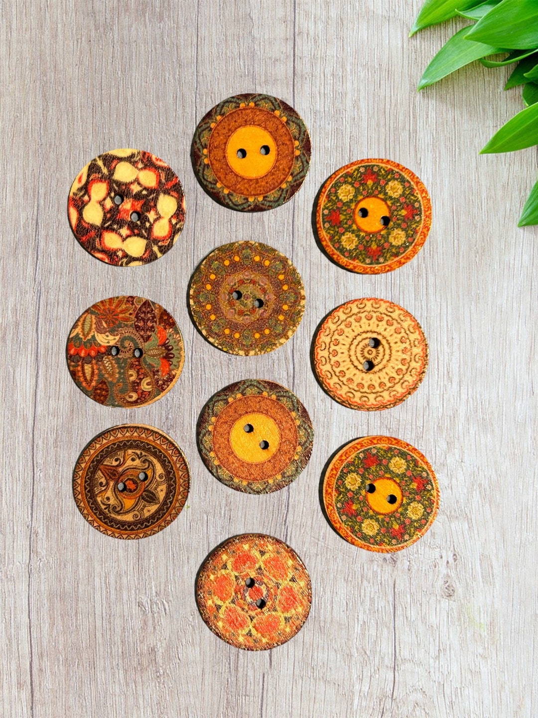 Boho Wood Buttons. 10 Pack Wooden Buttons. Assorted Mandala Buttons. 1 ...