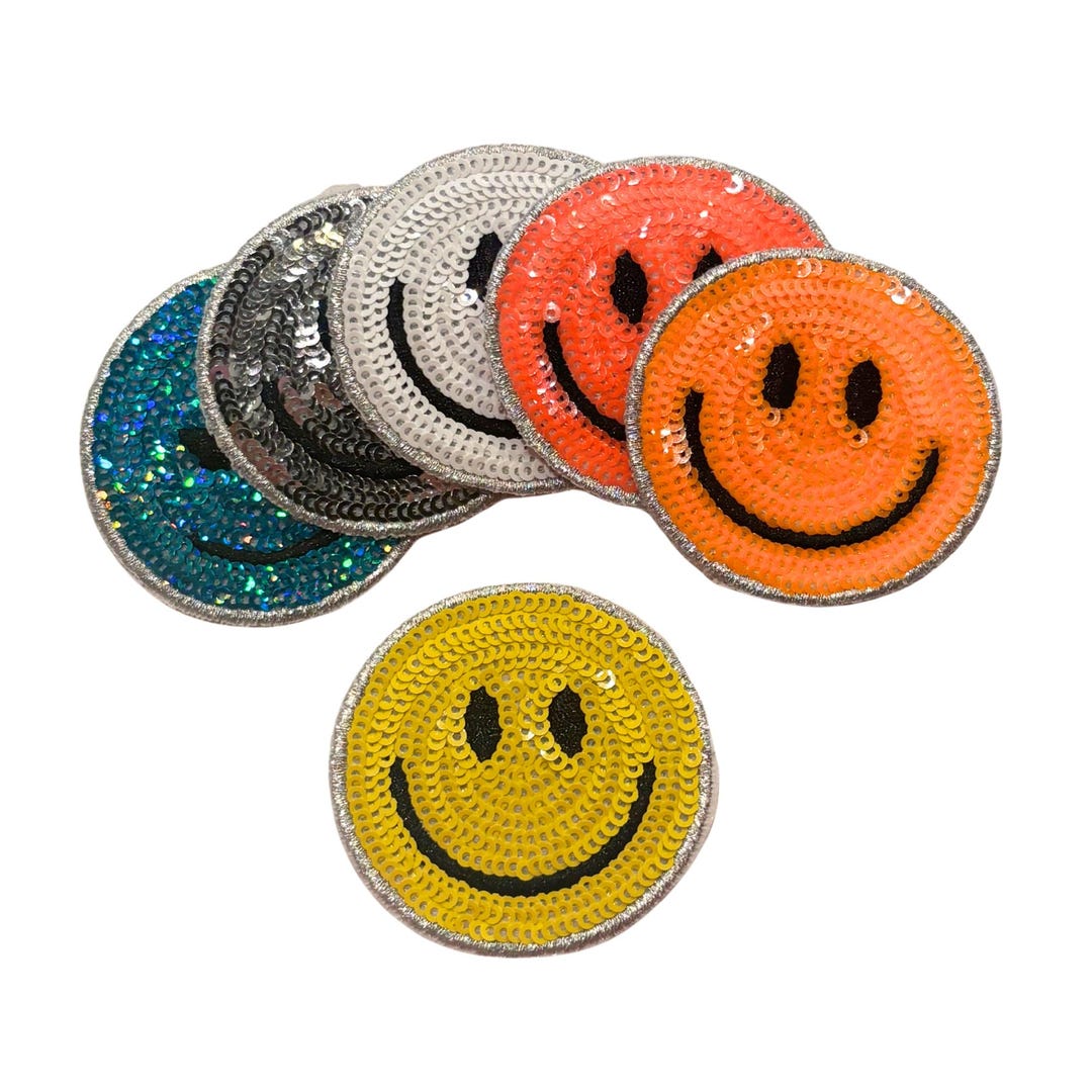 Sequin Smiley Face Iron-on Patch: DIY Jacket, Backpack Decor - Etsy