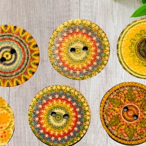 Boho Wood Buttons. 10 Pack Wooden Buttons. Assorted Mandala Buttons. 1 ...