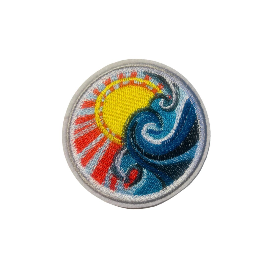 Embroidered Sun & Sea Patch | Iron-on Applique, Summer DIY (3.5 ...