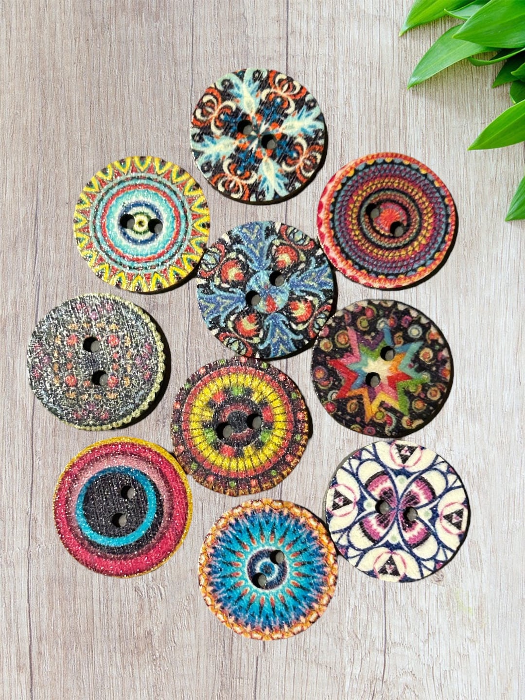 Boho Wood Buttons. 10 Pack Wooden Buttons. Patterned Buttons. .75 Inch ...