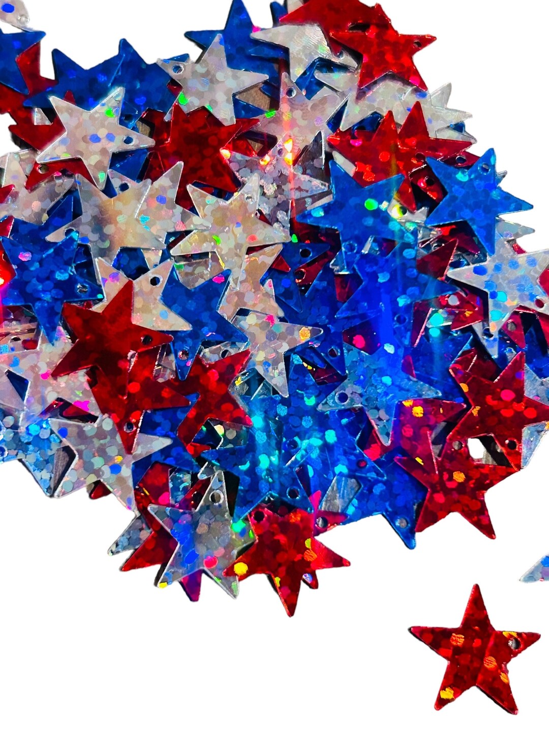Flat Star Sequins Mix. Red Blue and Silver Holo Star Sequins. Star ...