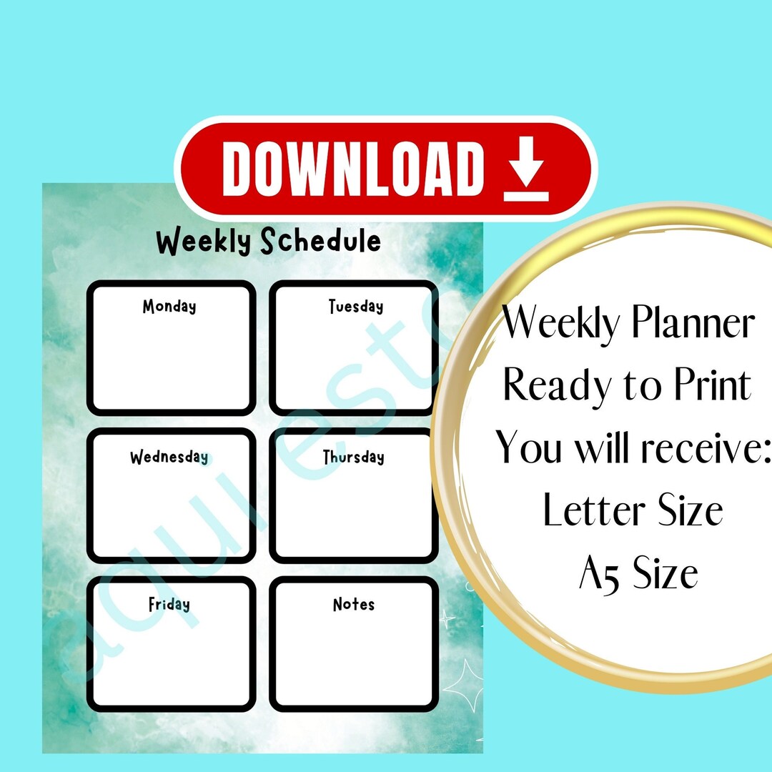Weekly Planner Teal Background. Printable Weekly Planner.get - Etsy