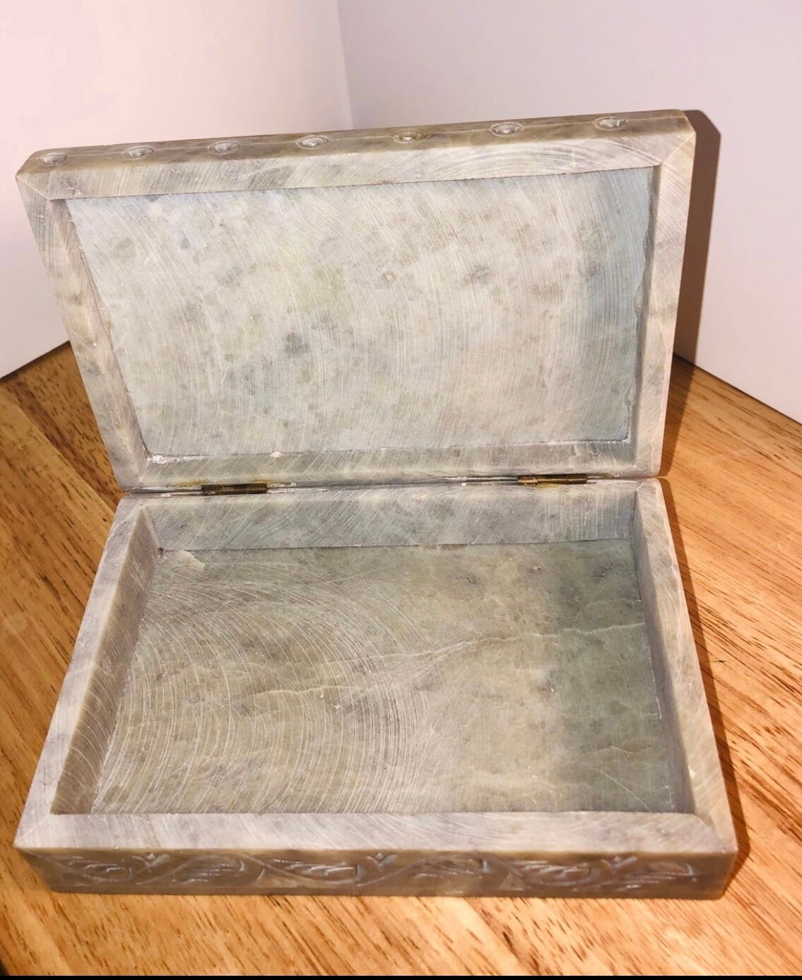 Vintage Asian Hand Carved Soapstone Jewelry Box. Jade Colored. Stunning ...