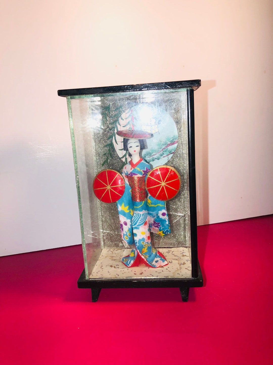 Vintage Japanese Geisha Doll in Kimono With Hats Glass Case 7in Tall ...