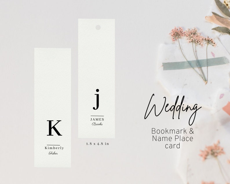 Minimal Modern Functional Bookmark Template, Wedding Name Place Card ...