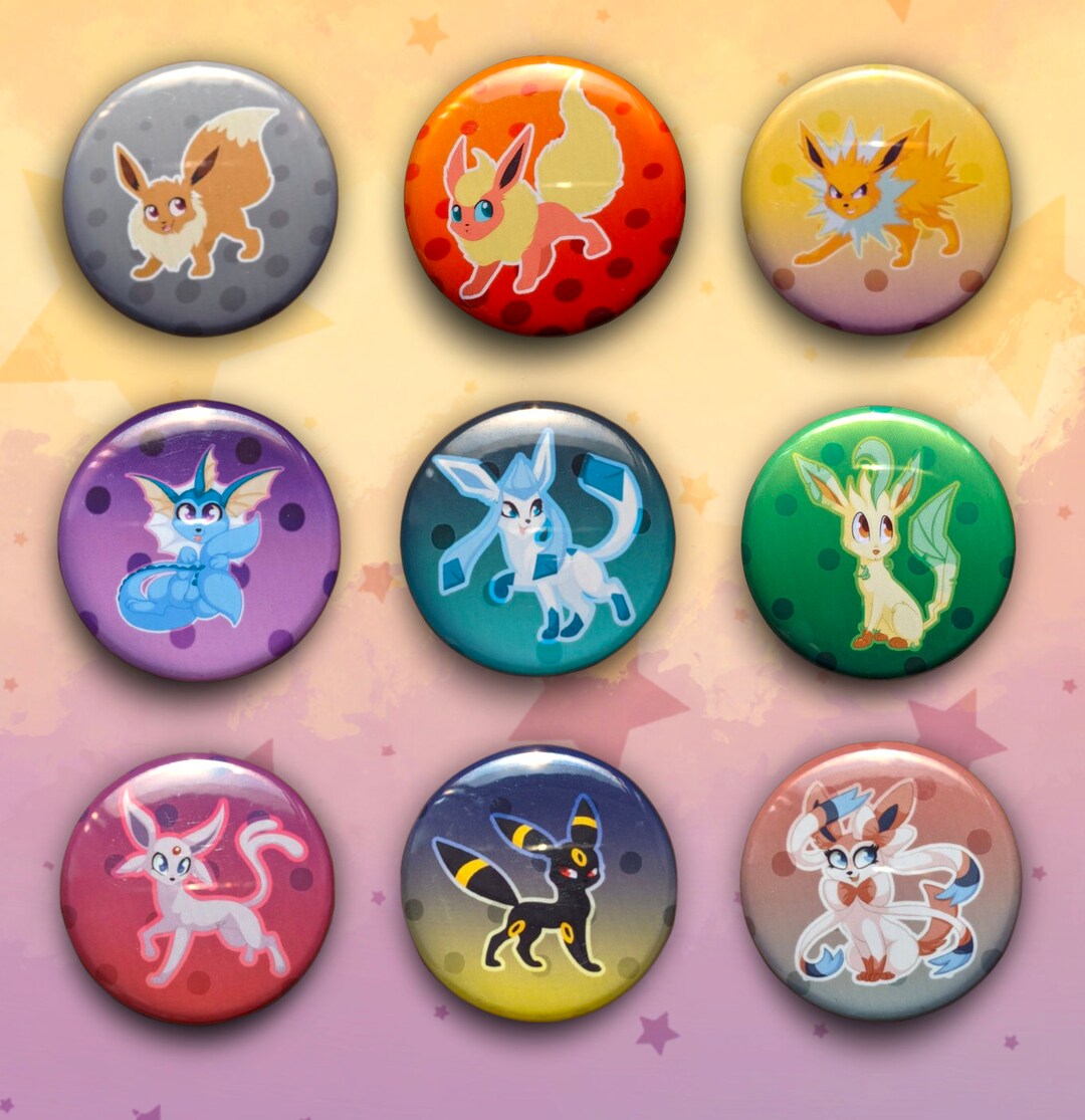 Eevee Eeveelution Pinback Button Badge 1.5in Flareon Vaporeon Jolteon ...