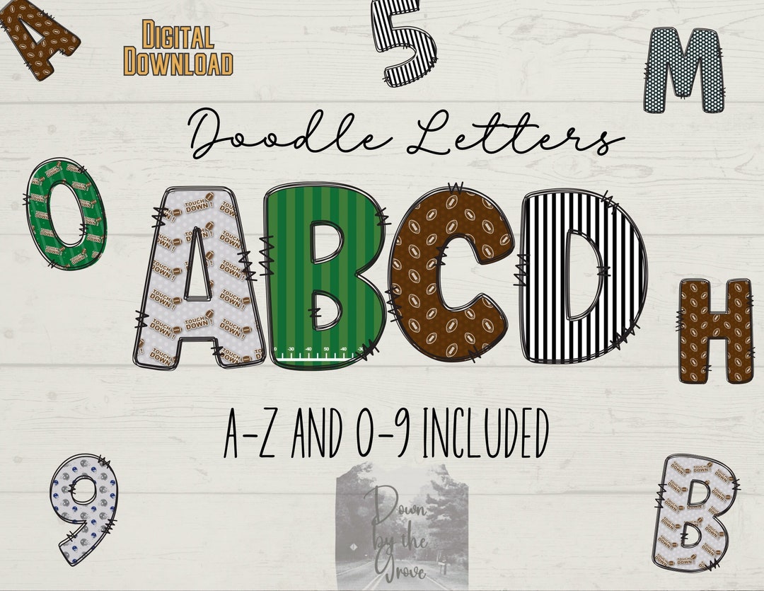 Football Alphabet Doodle Letters - Digital Download for DIY Projects - Etsy