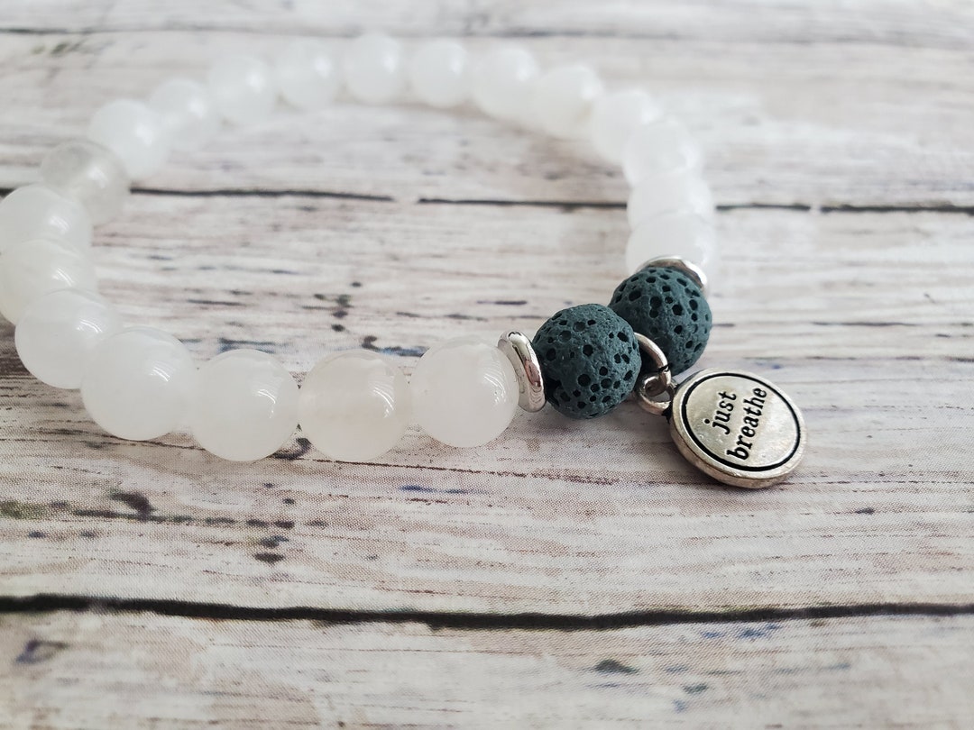 Just Breathe Quartz and Dyed Lava Stone Elastic Charm Bracelet - Etsy