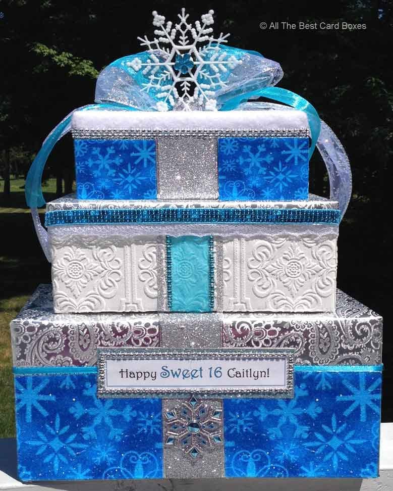 Blue Card Box,card Box With Slot,quinceanera Invitation,winter ...