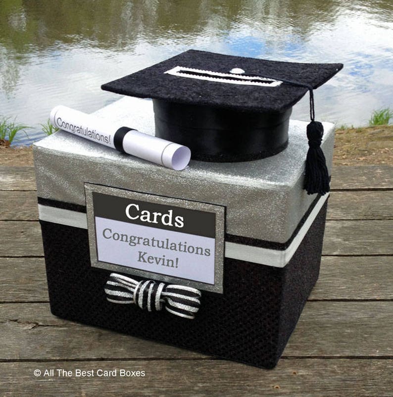 Personalized Graduation Card Box,black Silver Glitter Cap Decoration ...