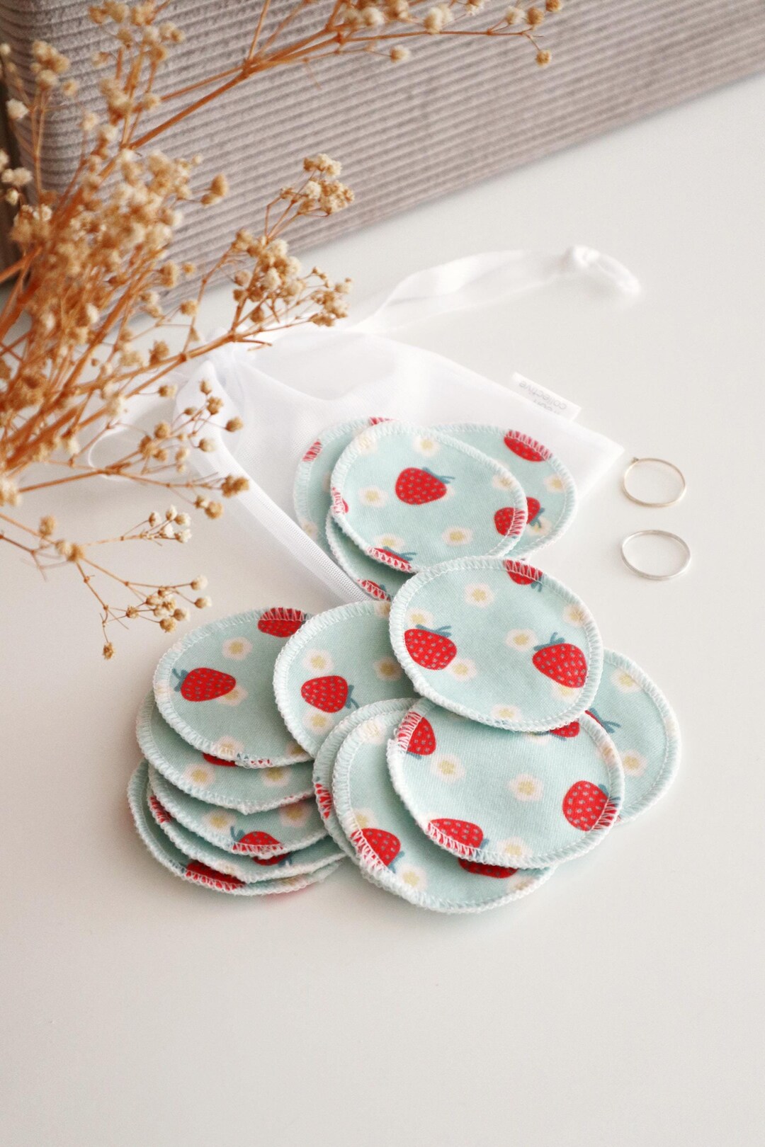 Reusable Cotton Rounds - Strawberry Daisies, 100% Organic Cotton ...