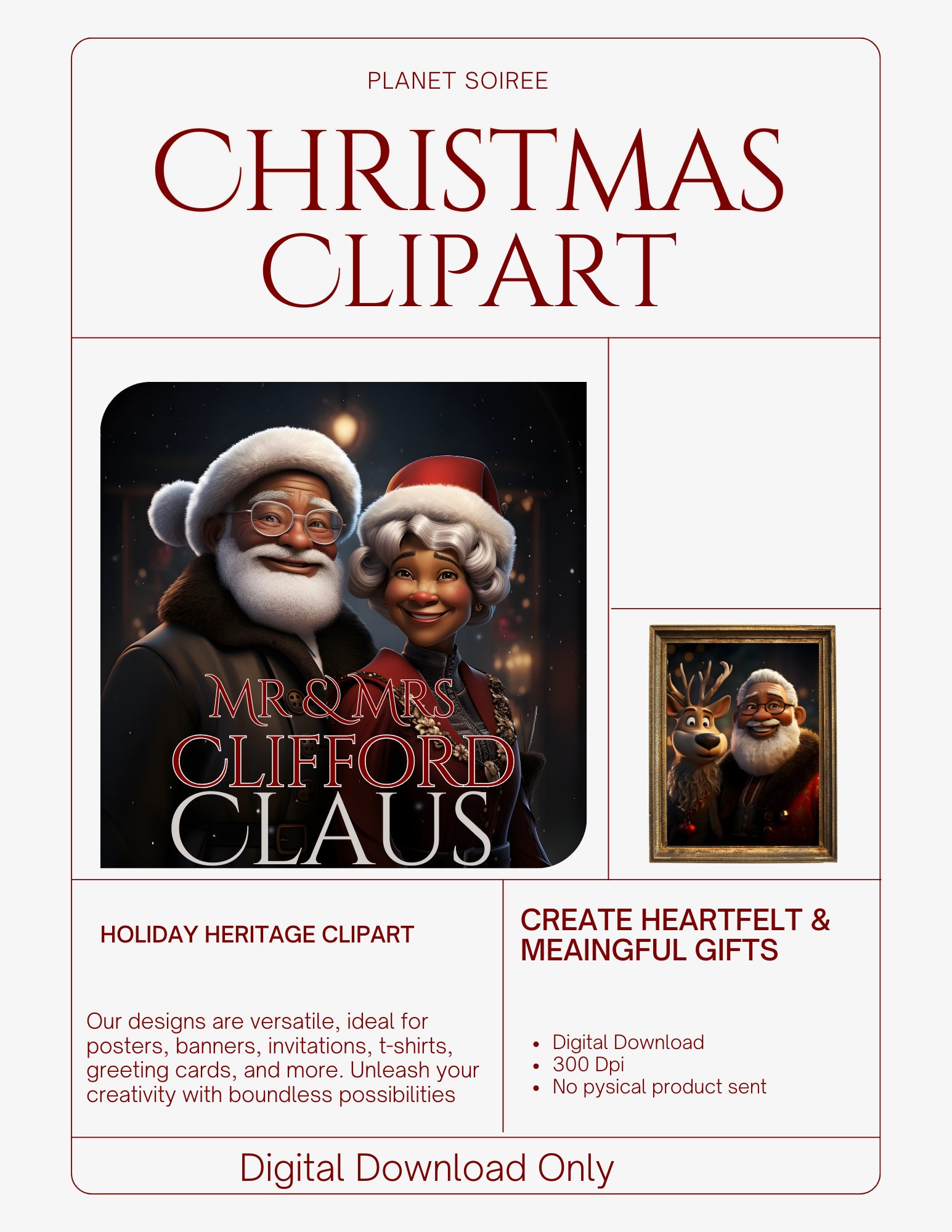 Melanated Holiday Clipart Mr. and Mrs. Santa Claus Mr and - Etsy