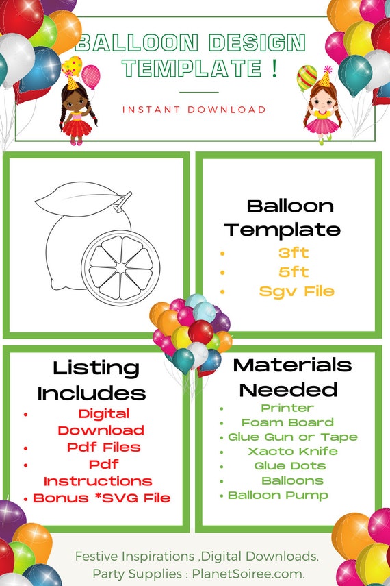 Party Supplies Lemon Balloon Template Orange From Balloons Summer ...