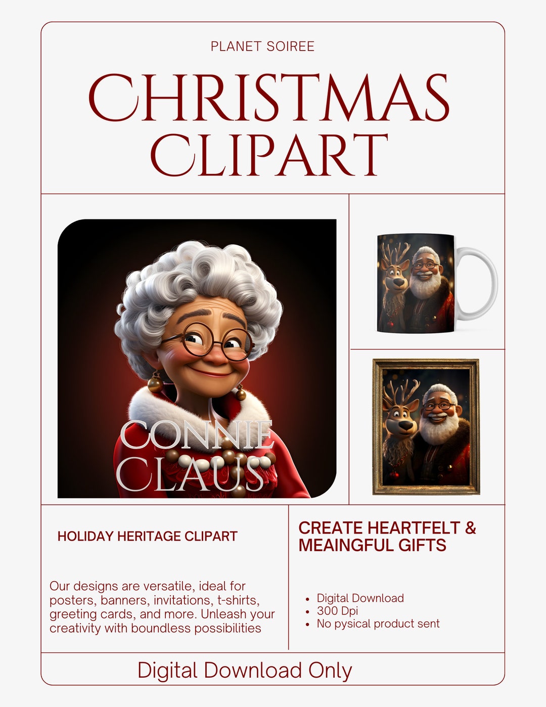 Melanated Mrs. Connie Claus Clip Art Celebrate Your Heritage With Ai ...
