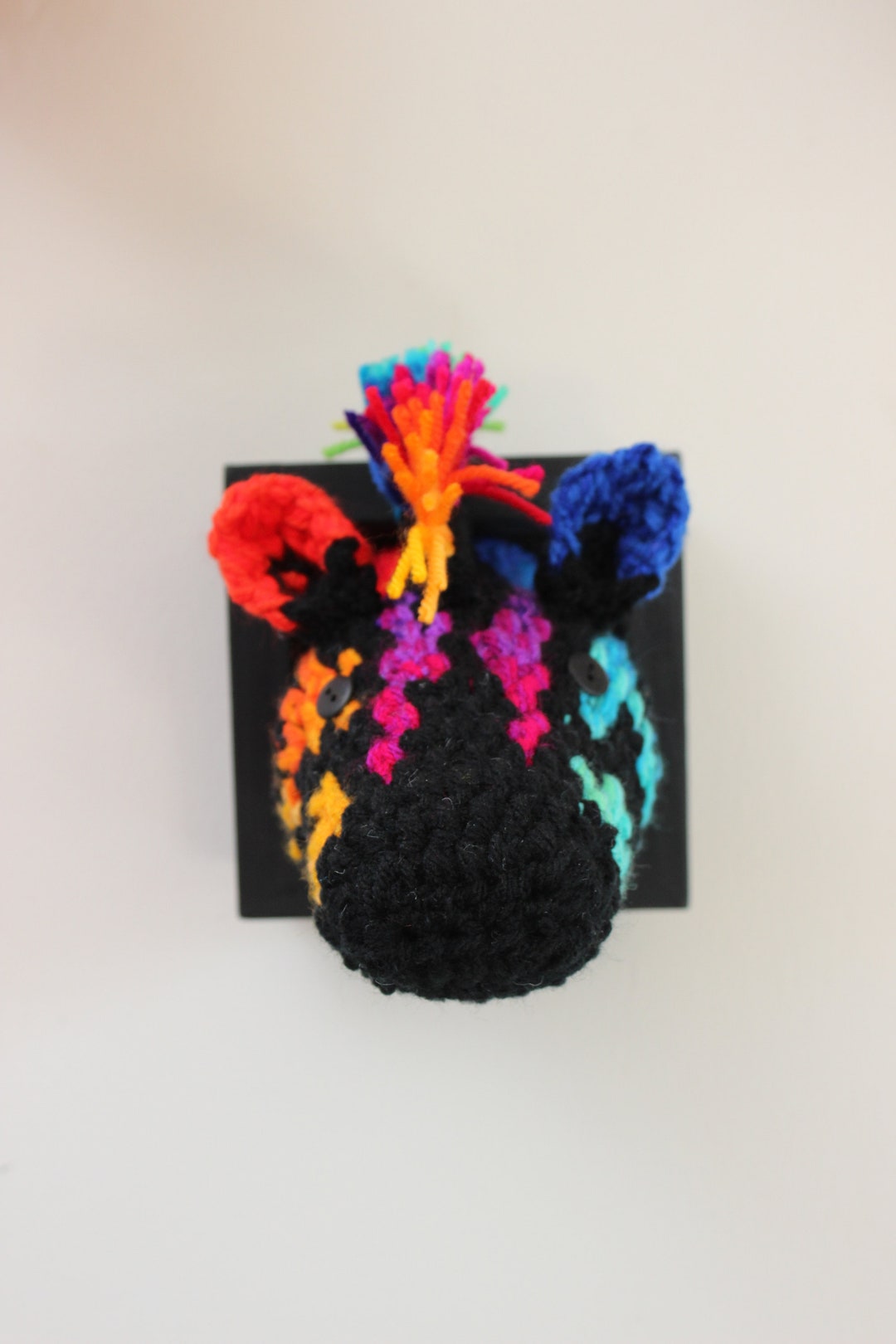 Rainbow Zebra Crochet Taxidermy Head, Ready to Hang Mini Black ...