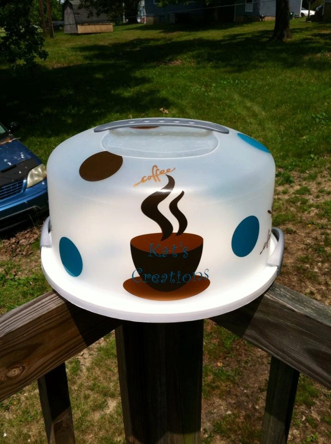 Personalized Cake Carrier With Lid: Coffee Cup Design - Etsy