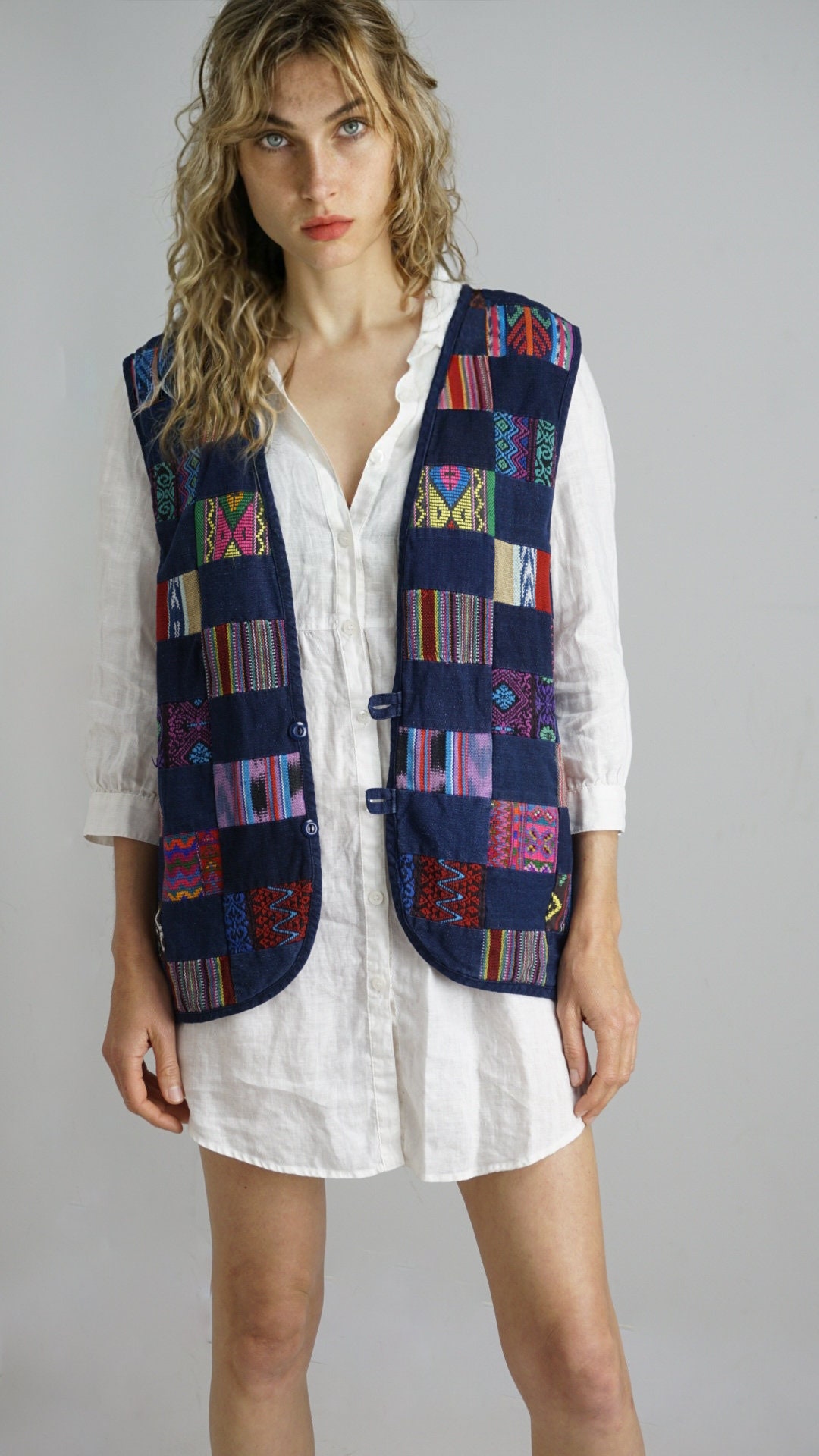 HIPPIE 70s Vintage Vest, Printed Vest, Patchwork Vest, Size L - Etsy