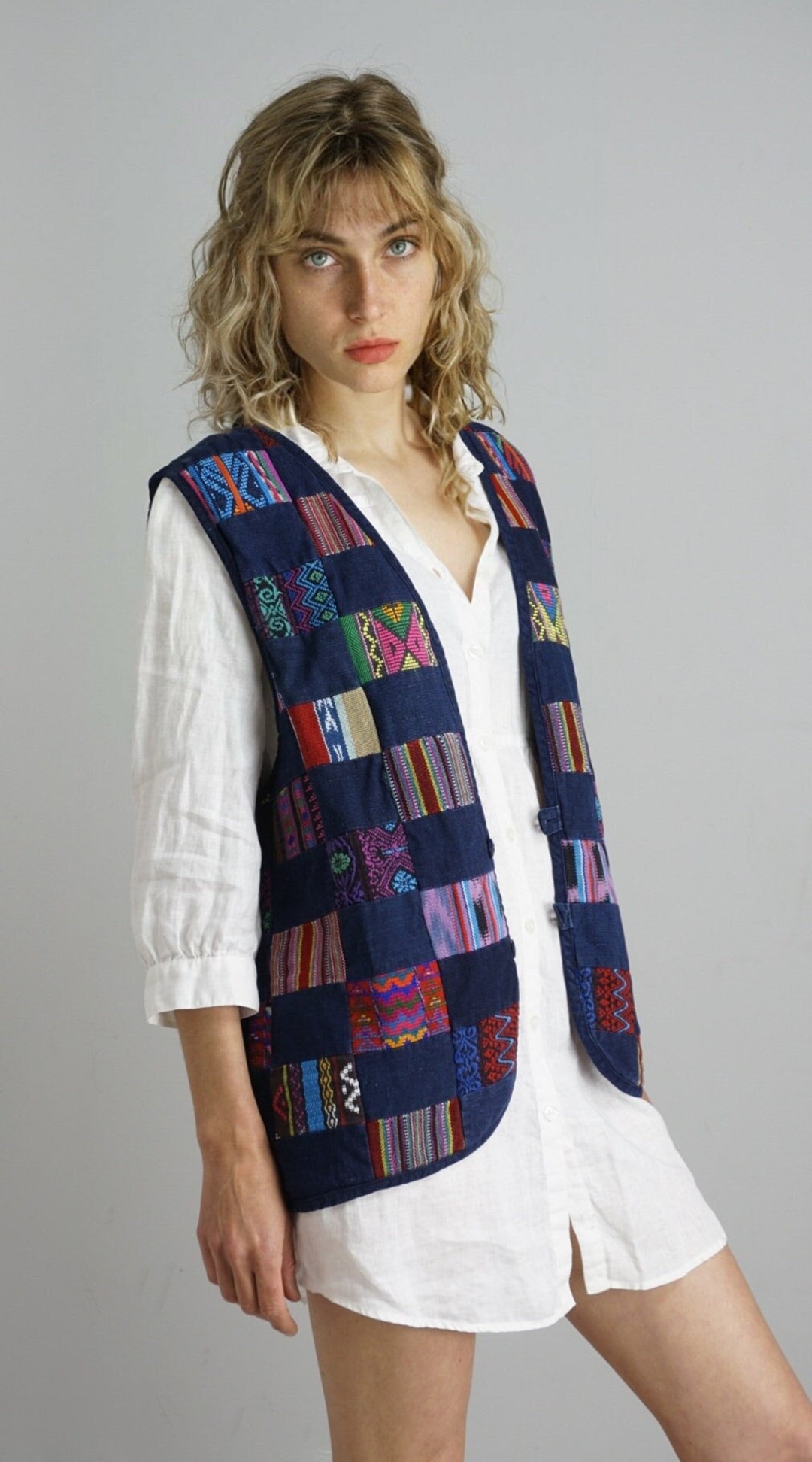HIPPIE 70s Vintage Vest, Printed Vest, Patchwork Vest, Size L - Etsy