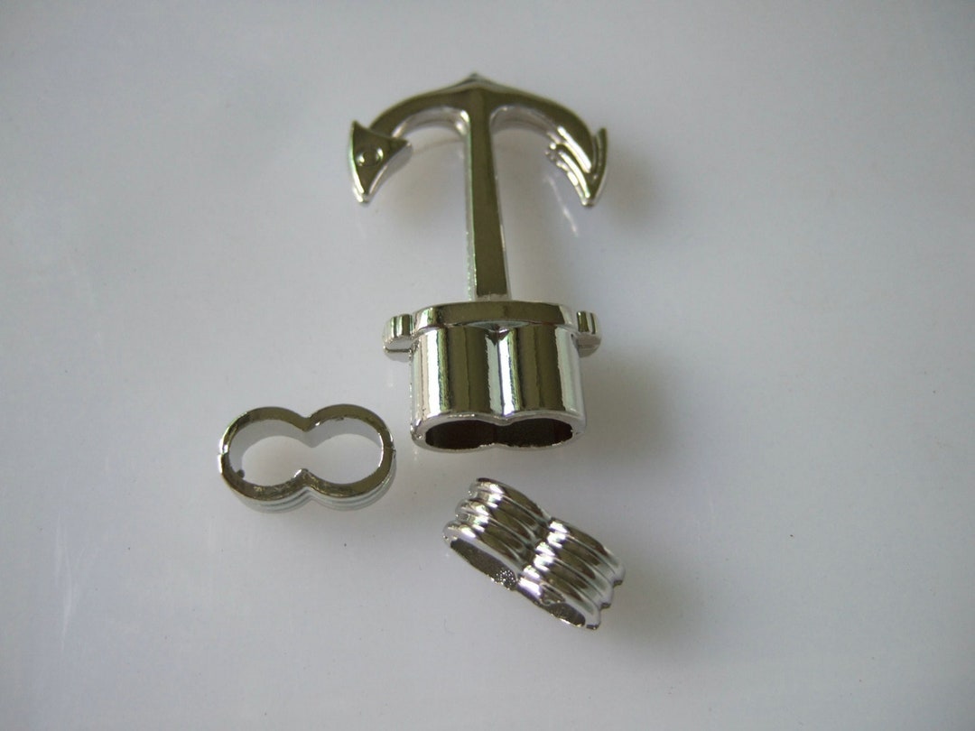 3sets Silver Tone Anchor Hook Clasp Double 5mm Round Hole Bracelet ...