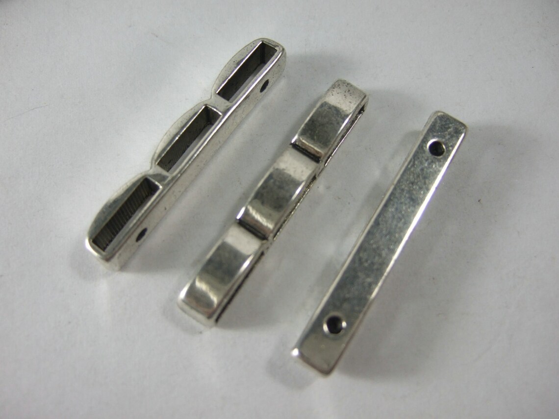 5pcs Antique Silver Flat Bar Triple Separator for 5mm-10mm Flat Leather ...