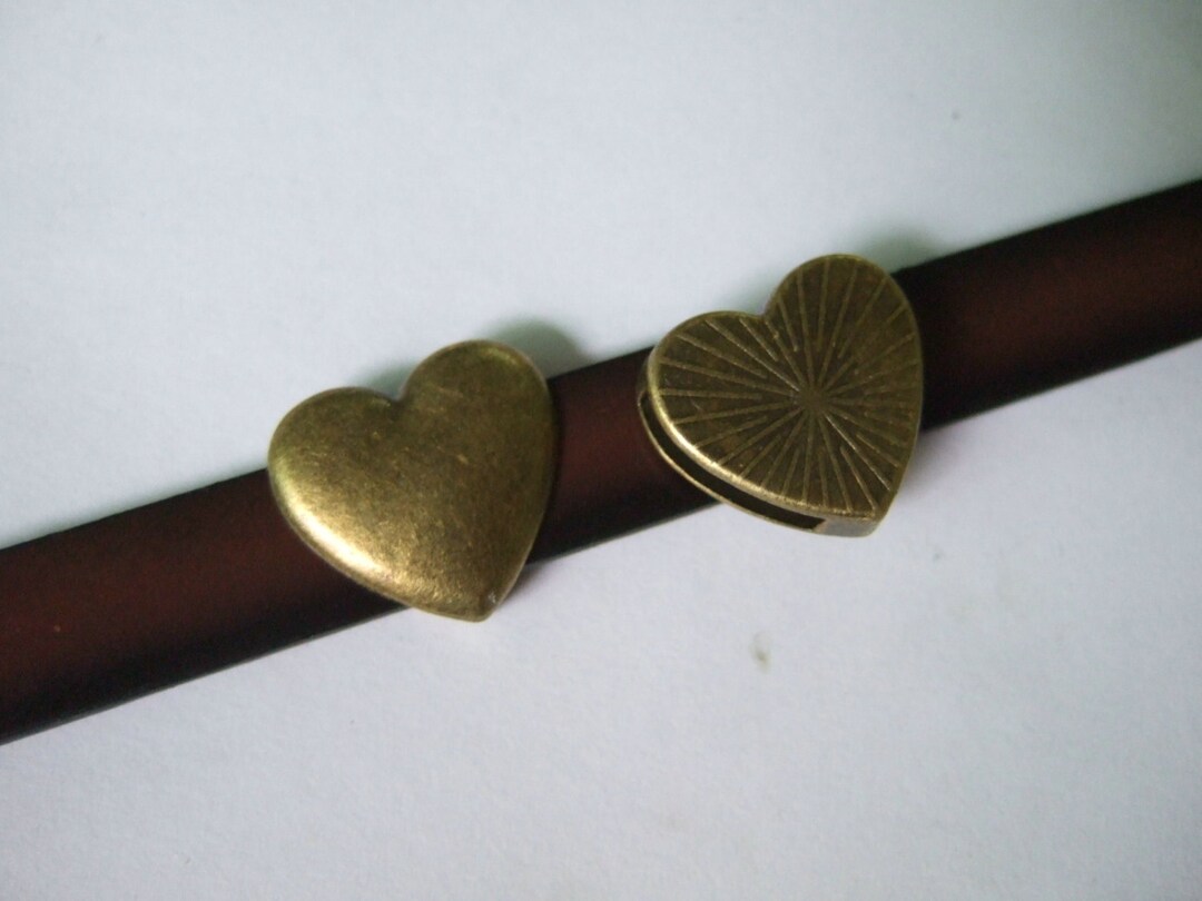 10 Pcs Antique Bronze Heart Sliders for 10mm Flat Leather Cord , 10x2mm ...