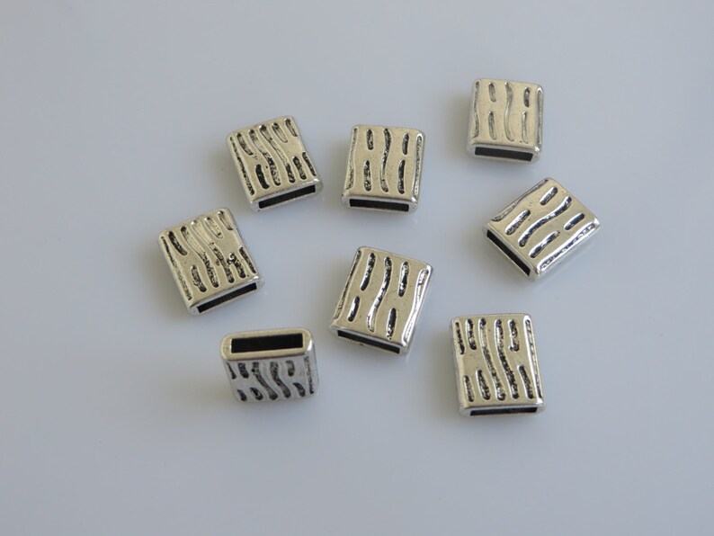 10 Antique Silver 10mm Flat Leather Sliders Hammered Stripe - Etsy