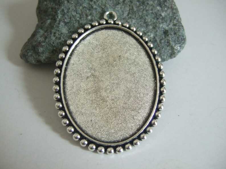 5pcs Antique Silver Oval Beaded Blanks Tray Pendants Bezel | Etsy