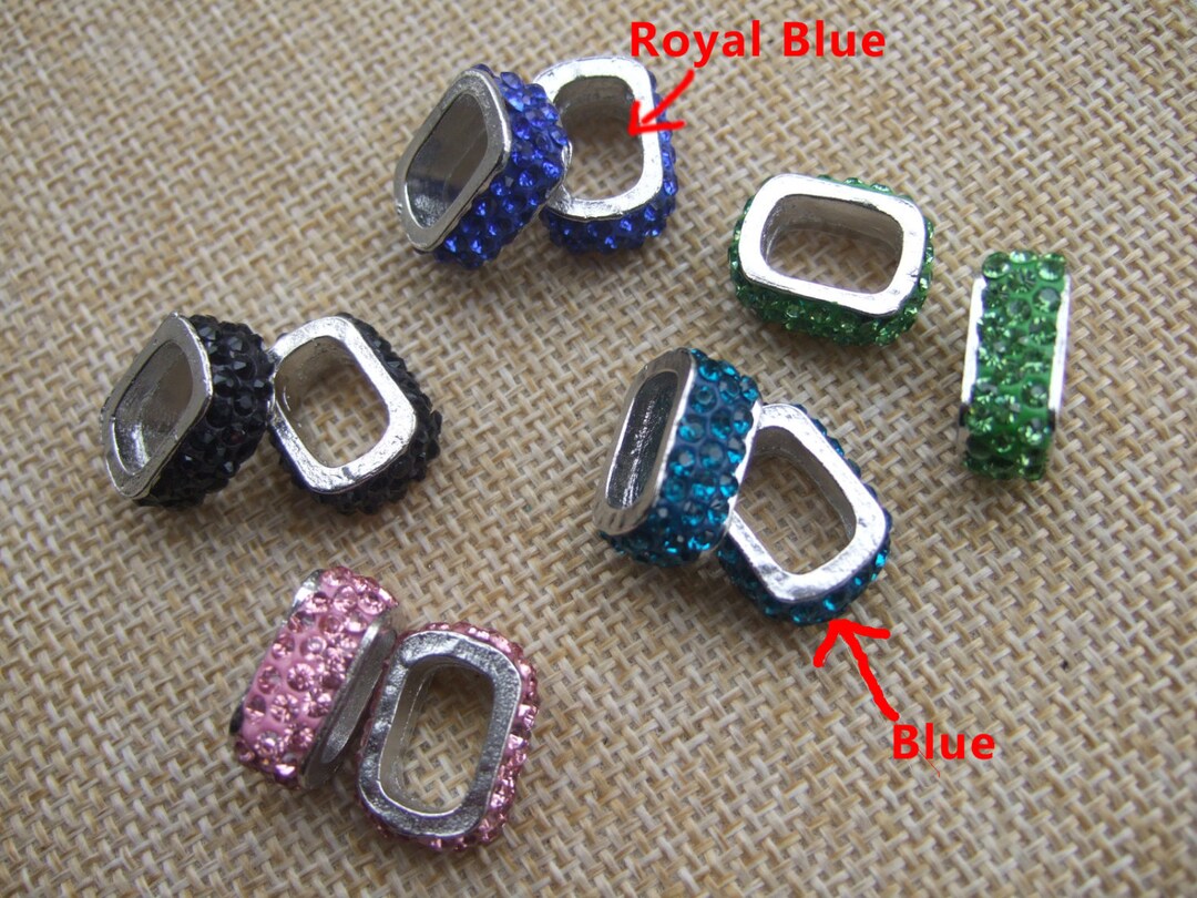 5pcs Choose Color - Rhinestone Silver Sliders Licorice Leather Findings ...