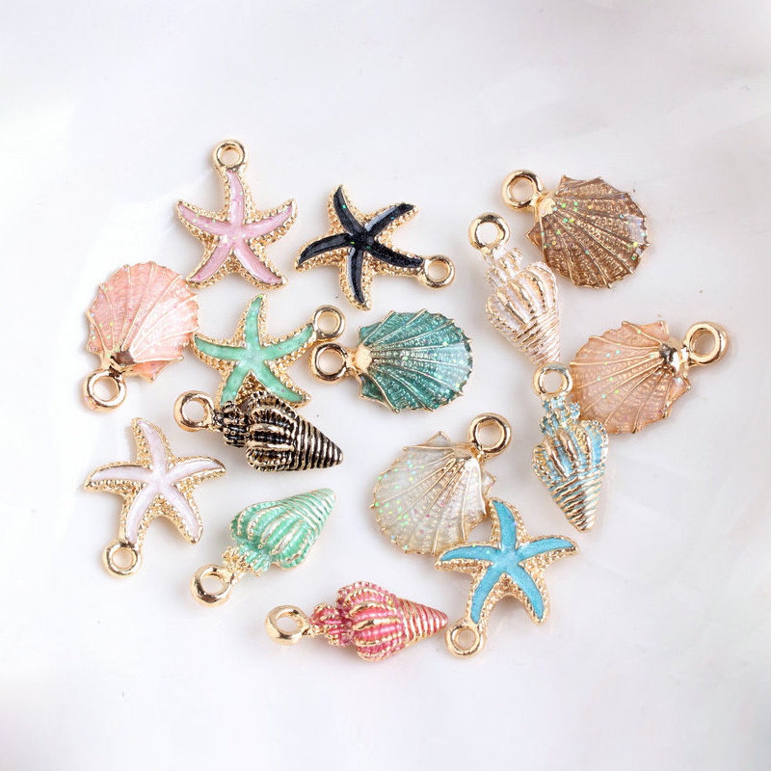 15 Colorful Conch Sea Shell Charms Pendants for Anklet Bracelet ...