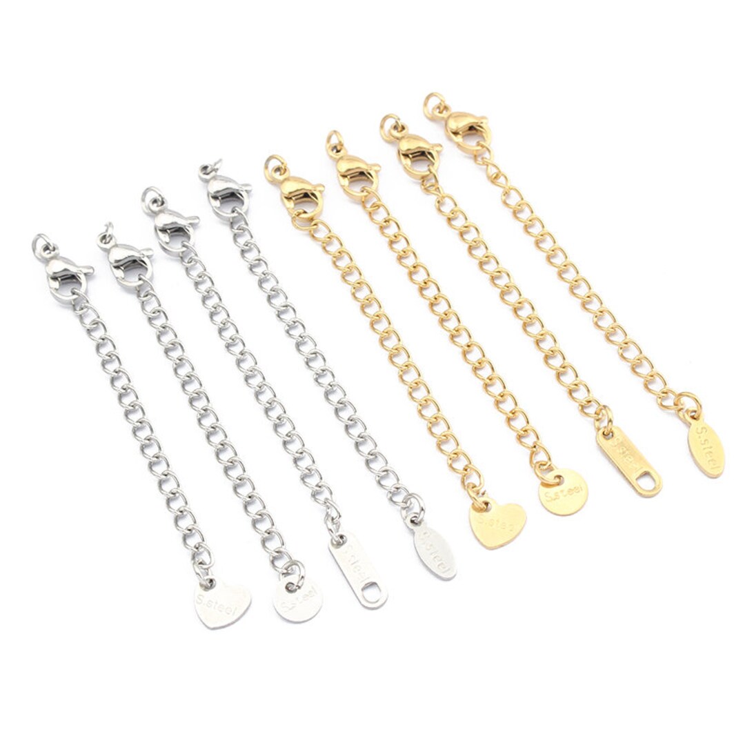 10pcs/lot Stainless Steel Extended Extension Tail Chain Lobster Clasps ...