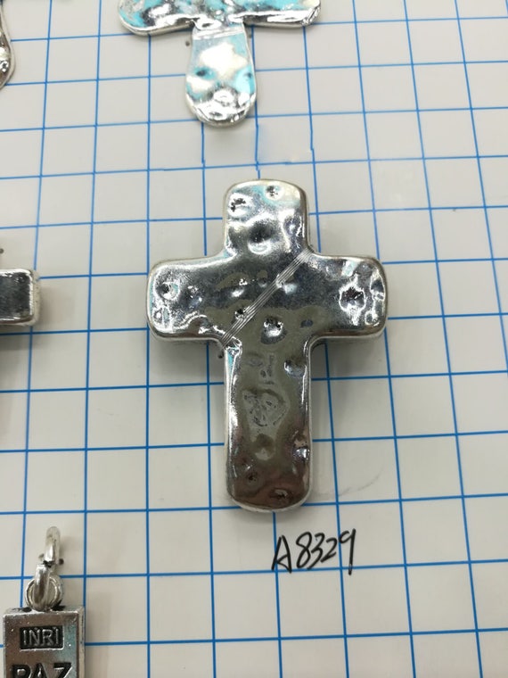 5 Antique Silver Hammered Cross Charms Pendants 58x52mm DZ1547 | Etsy