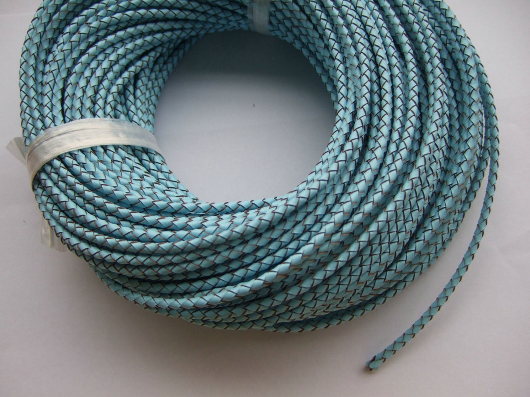 1 Meter / 5 Meters 3mm Round Light Blue Bolo Braided Real Leather Thong ...