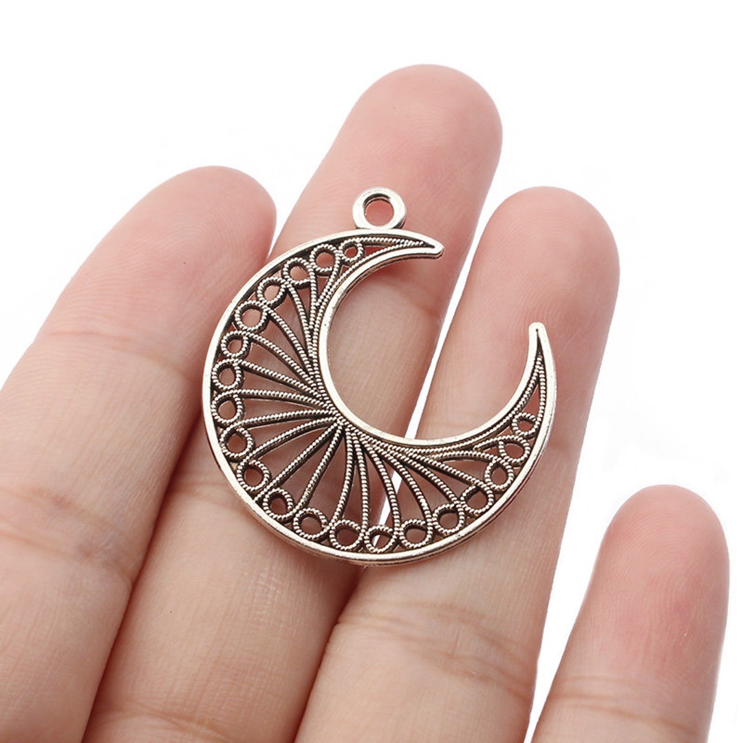 10 Antique Silver Filigree Crescent Moon Charms 30x33mm in Bulk ...