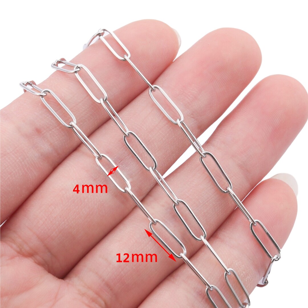 Stainless Steel Long Oval Chains, Link Size 4x12mm Silver Tone Necklace ...