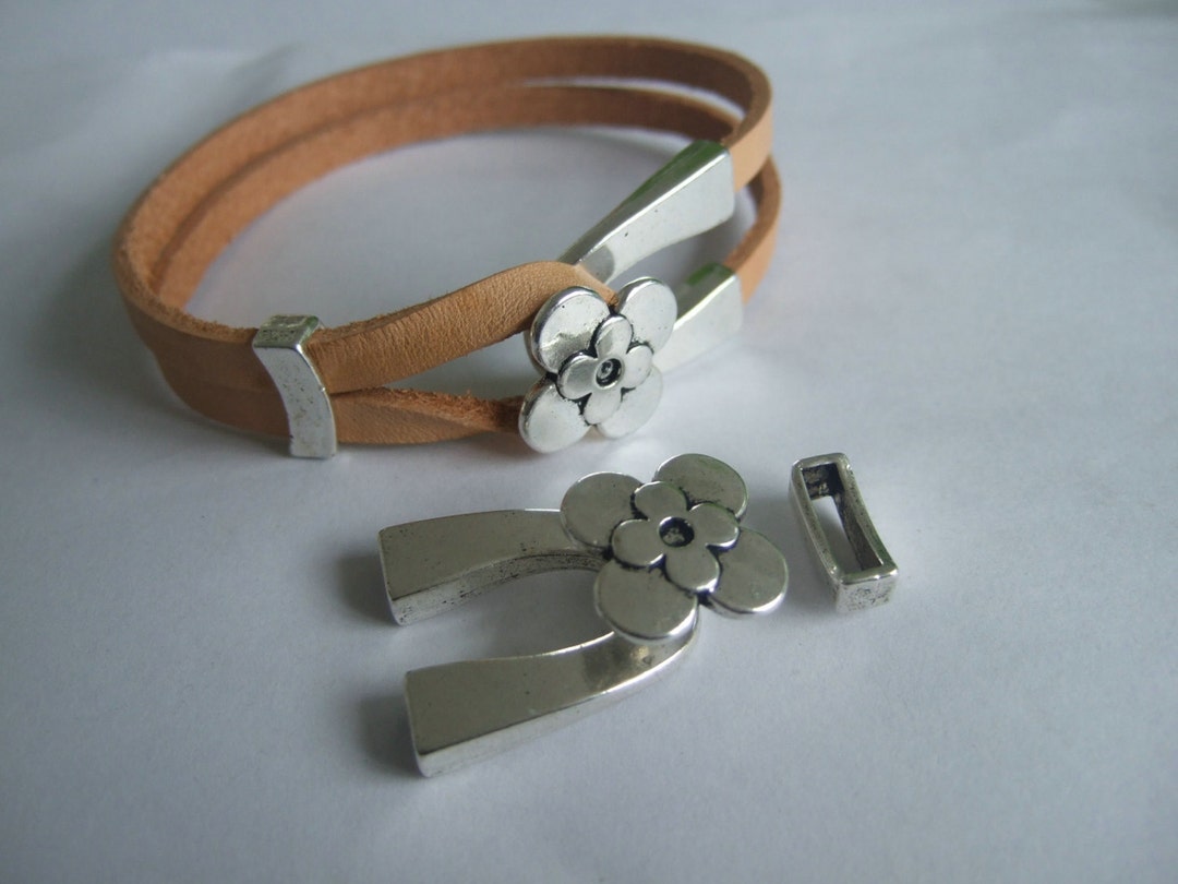 3 Sets Antique Silver Floral Flower Wishbone Clasp for 5mm Flat Leather ...