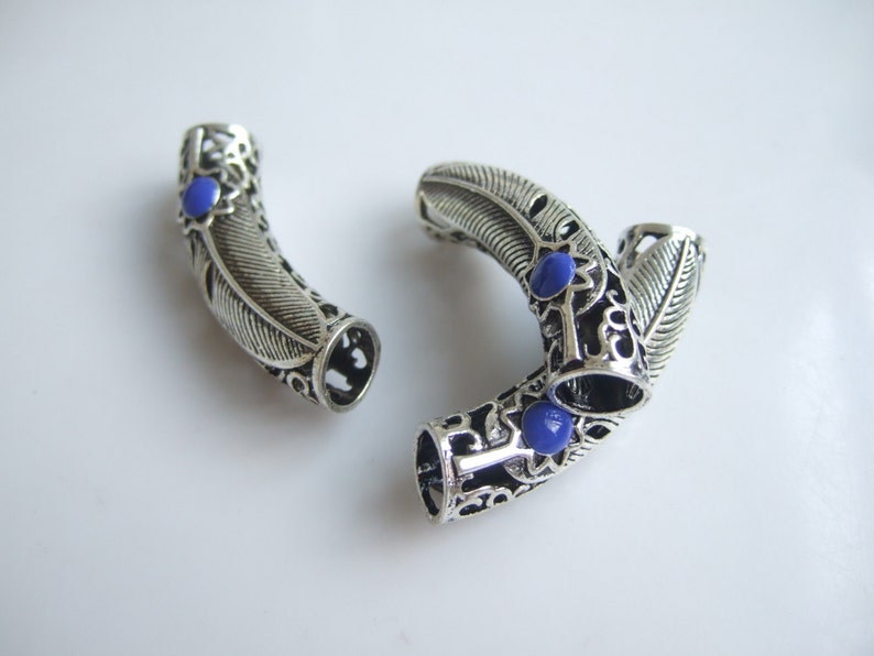 5 Antique Silver 9mm Hole Feather Enamel Tube for Round - Etsy